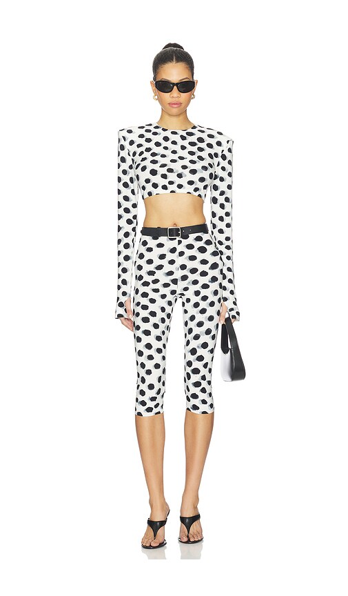 NORMA KAMALI Cropped Long Sleeve Shoulder Pad Top
